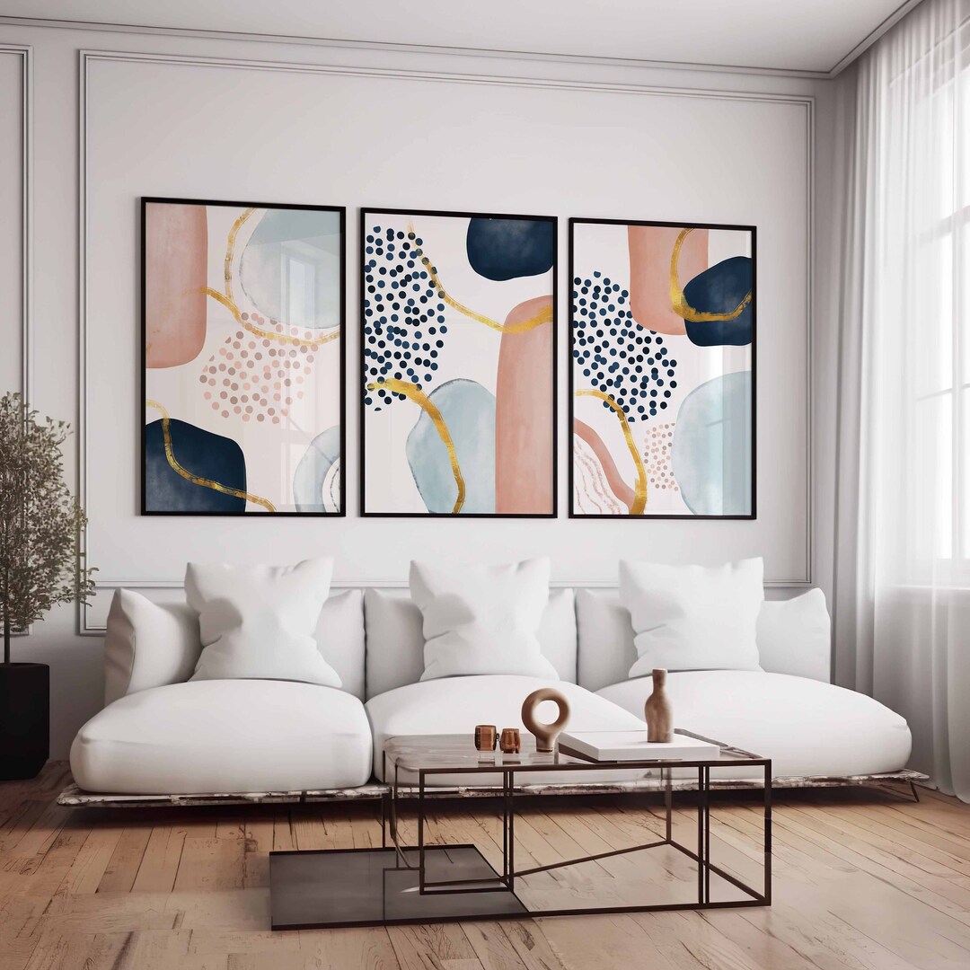 Minimal Simple Modern Gallery Wall Art Set of 3 Abstract Art Pink and ...