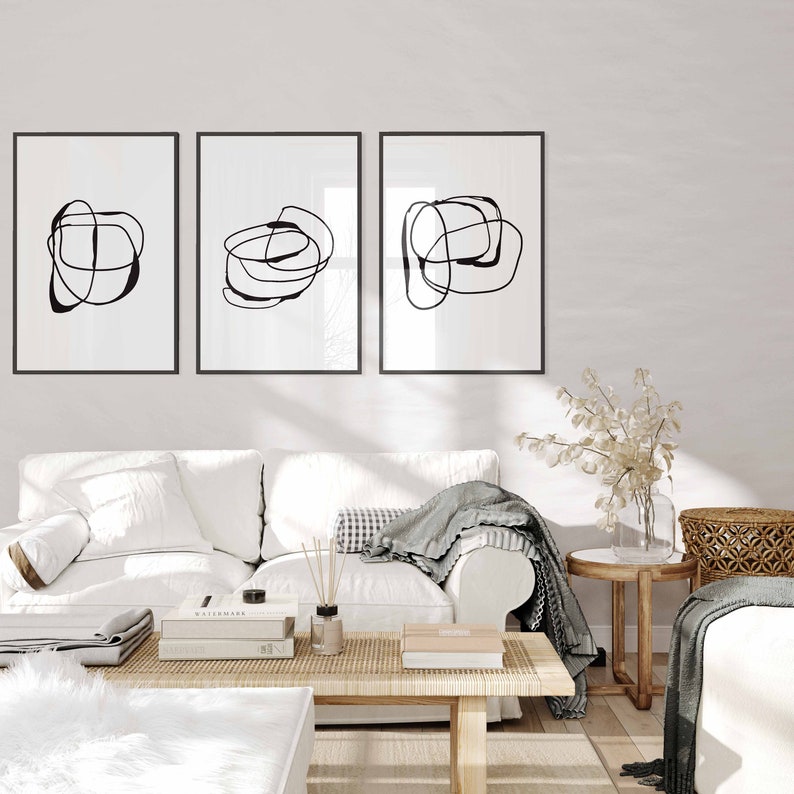Modern Simple Minimal Gallery Wall Art Set of 3 Black and White Simple ...