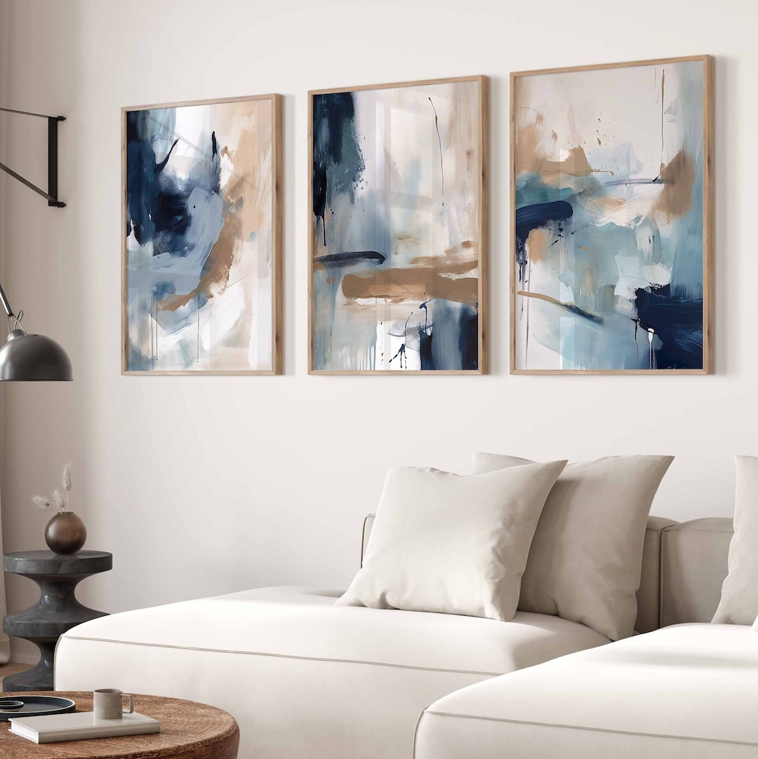 Navy Blue Wall Art Set of 3 Printable Wall Art Modern Wall Art - Etsy