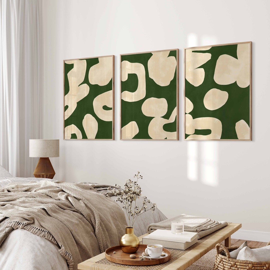 Green Printable Wall Art Set of 3 Abstract Shapes Prints Gallery Wall ...
