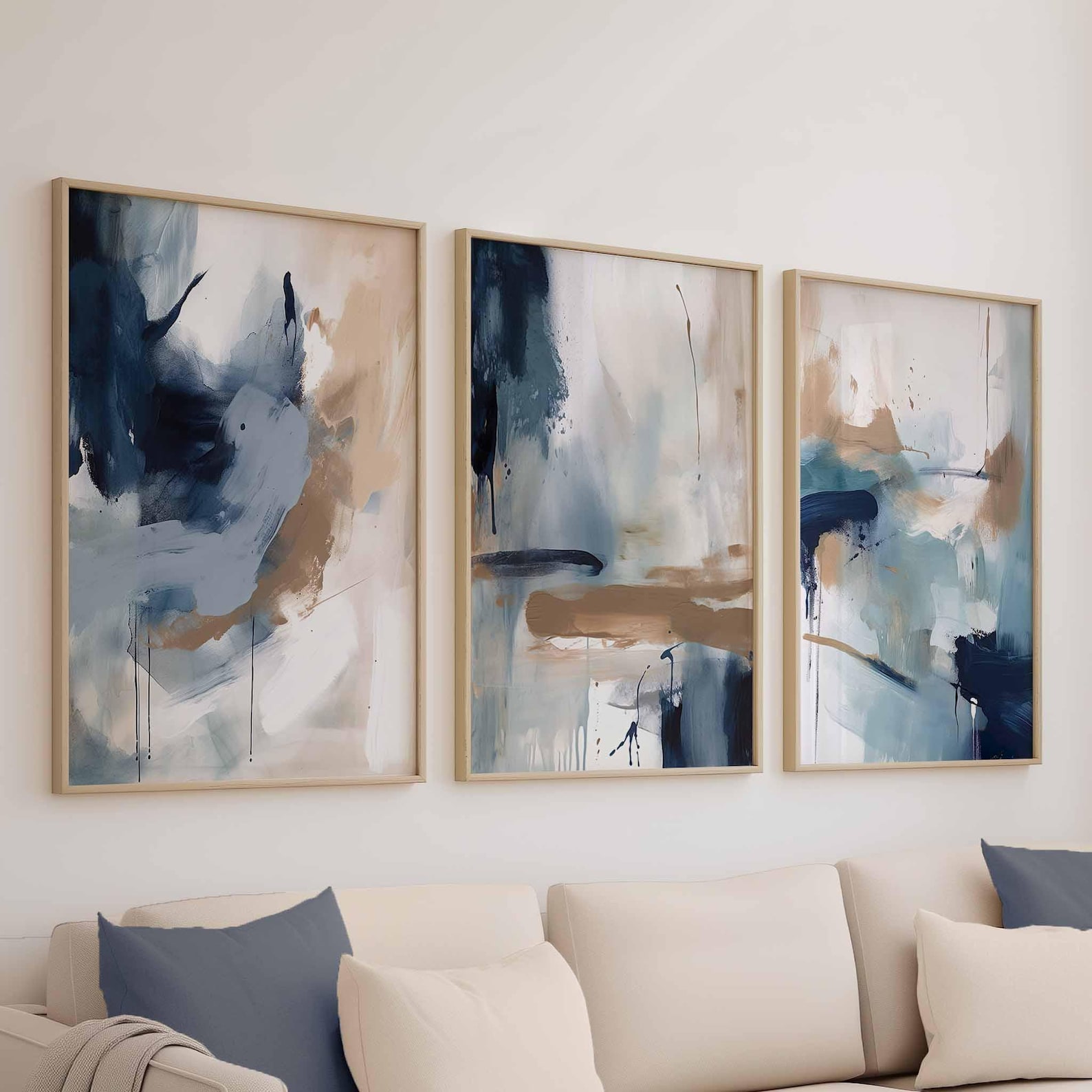 Navy Blue Wall Art Set of 3 Printable Wall Art Modern Blue Art Prints ...
