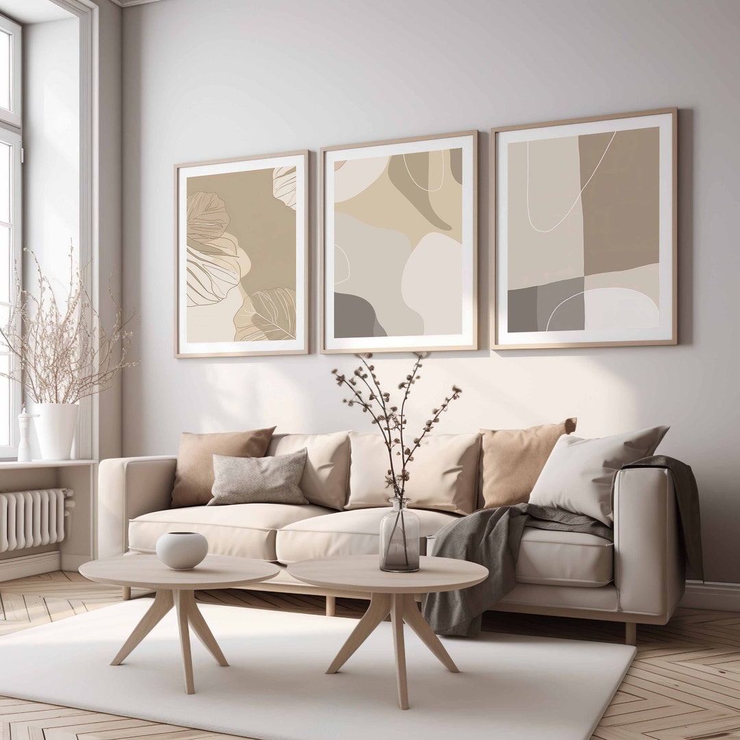 Beige Neutral Gallery Wall Art Print Set of 3 Abstract Posters Abstract ...