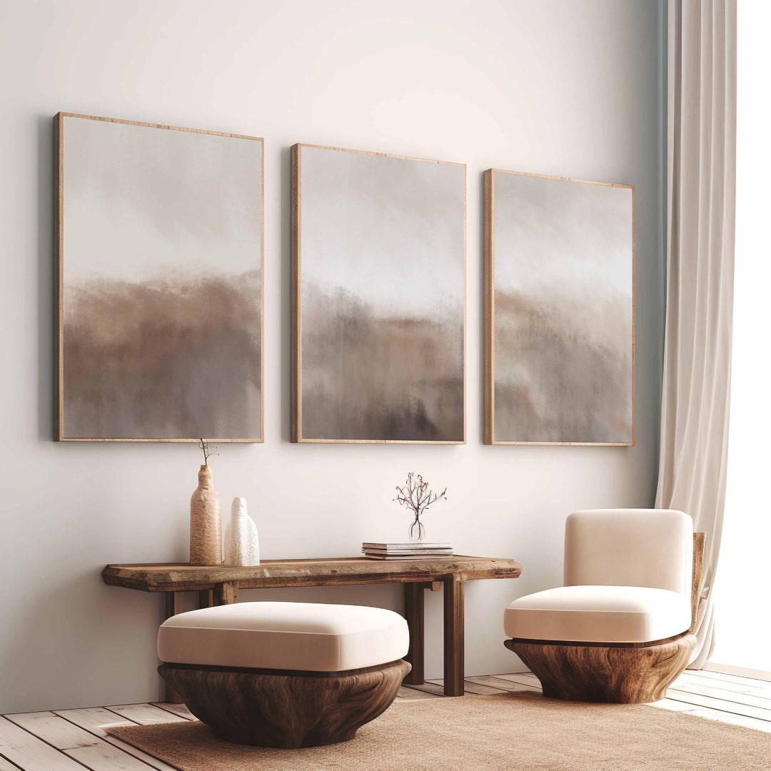 Modern Minimal Neutral Gallery Wall Art Set of 3 Beige Brown Abstract ...