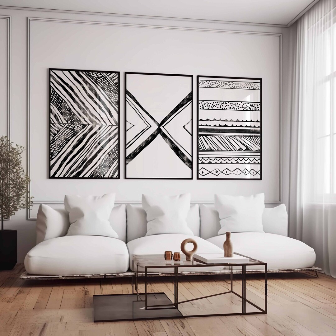 Modern Line Art Gallery Wall Art Set of 3 Black and White Wall Art ...