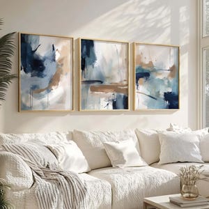 Navy Blue Wall Art Set of 3 Printable Wall Art Modern Blue Art Prints ...