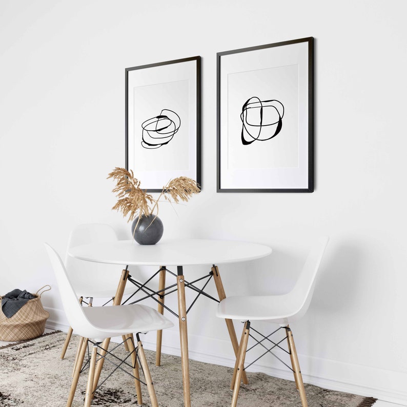 Modern Simple Minimal Gallery Wall Art Set of 3 Black and White Simple ...