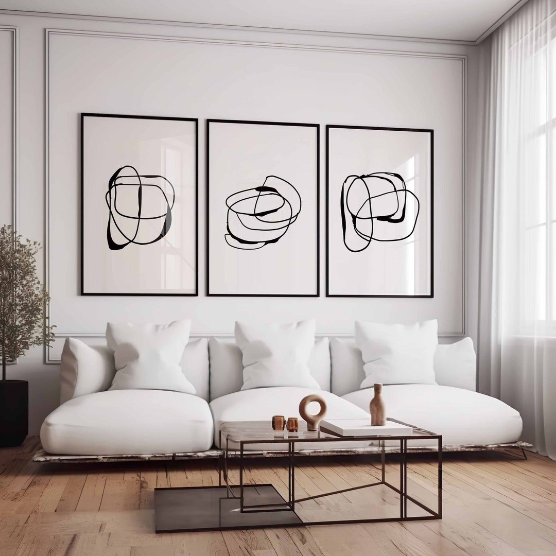 Modern Simple Minimal Gallery Wall Art Set of 3 Black and White Simple ...
