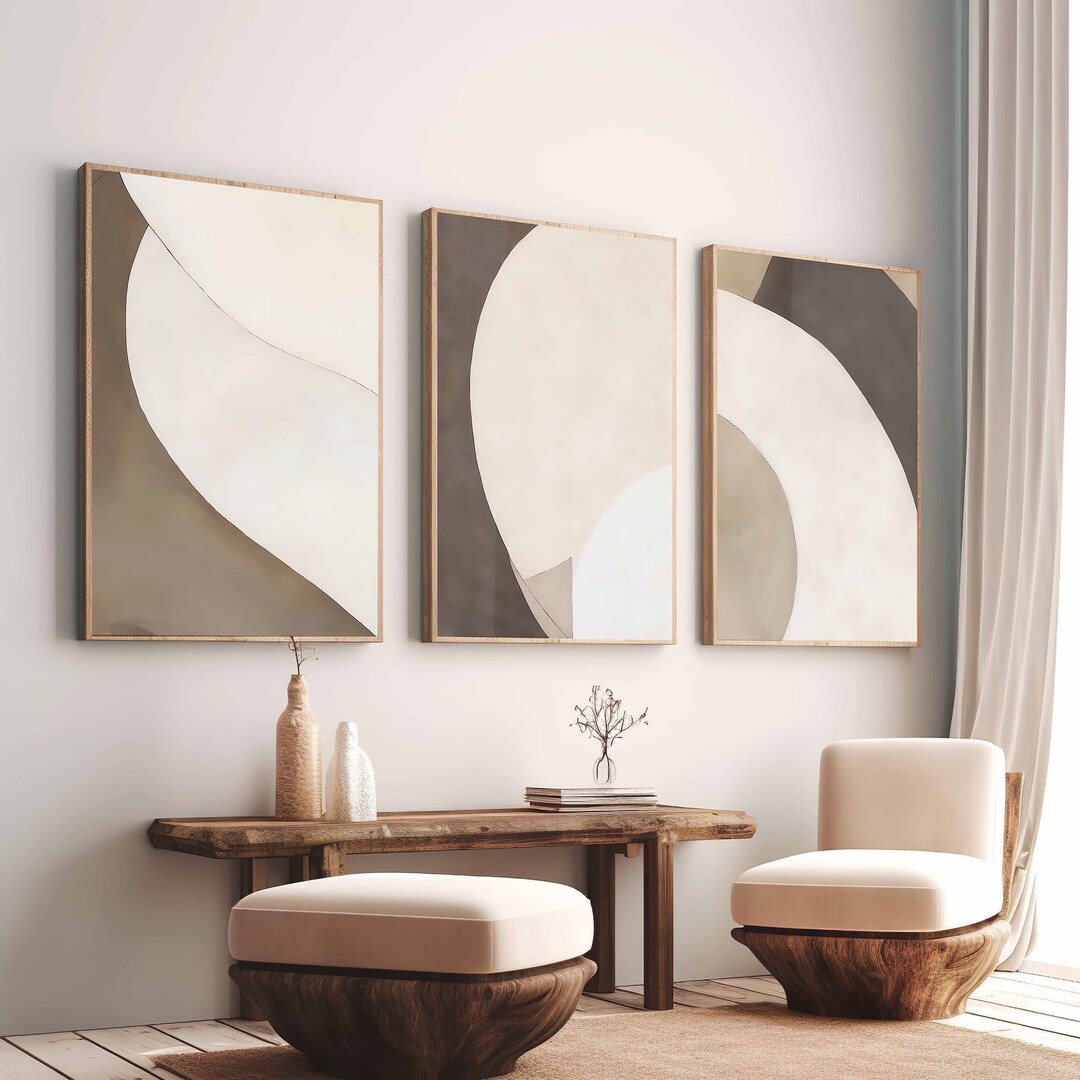 Neutral Abstract Painting Set of 3 Neutral Beige Brown Abstract Art ...