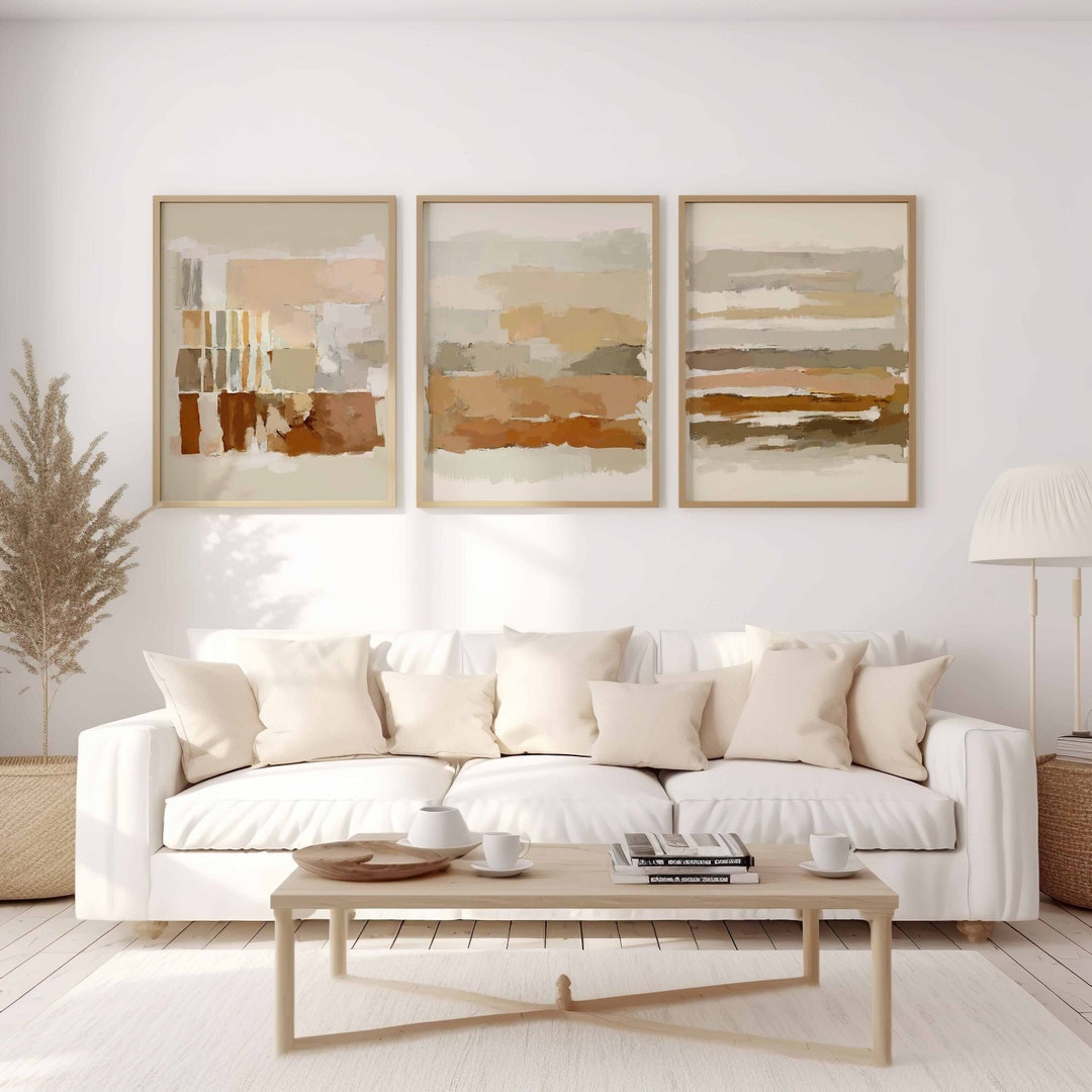 Modern Neutral Abstract Gallery Wall Art Set of 3 Beige Earth Tone ...