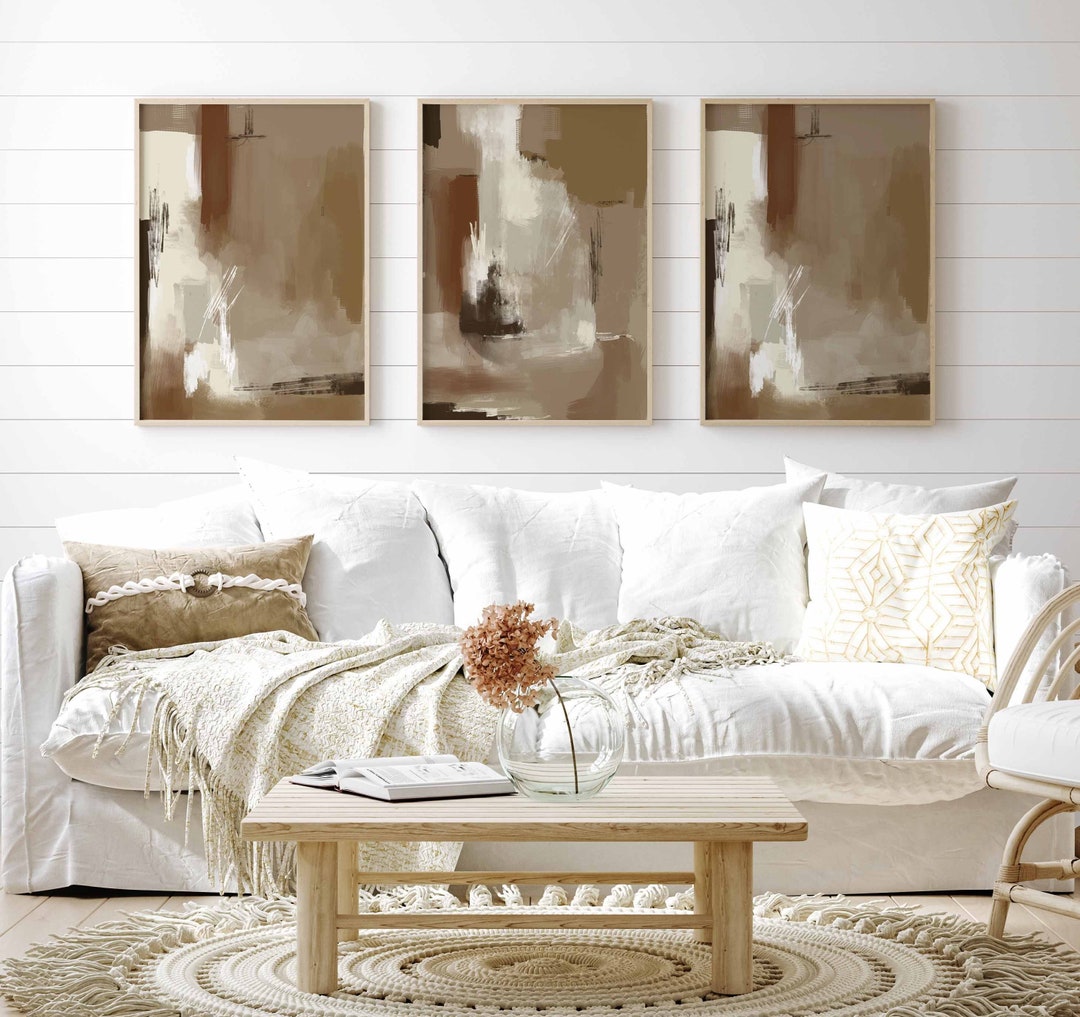 Neutral Abstract Wall Art Set of 3 Modern Abstract Art Beige Wall Art ...