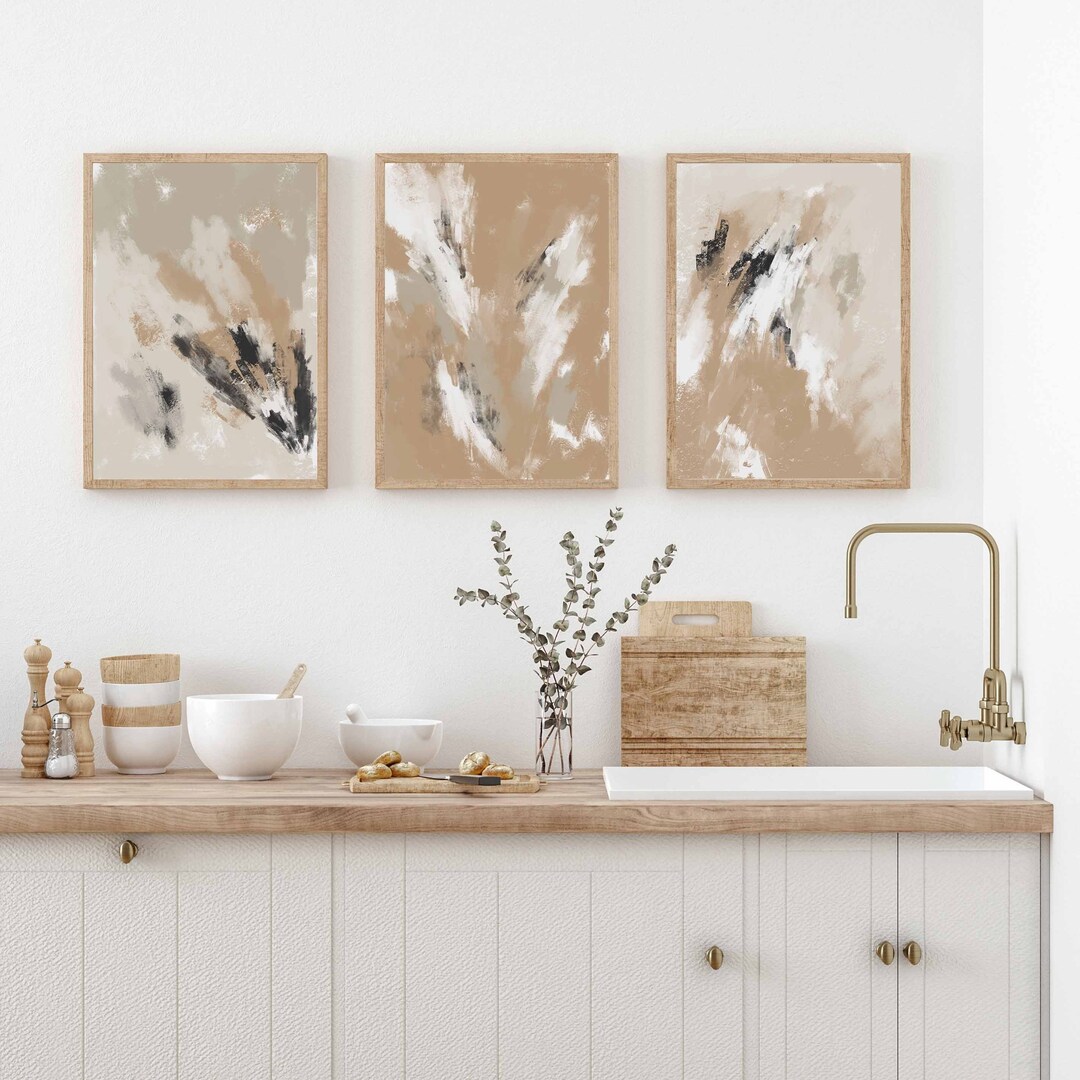 Neutral Modern Abstract Gallery Wall Art Set of 3 Neutral Prints Living ...