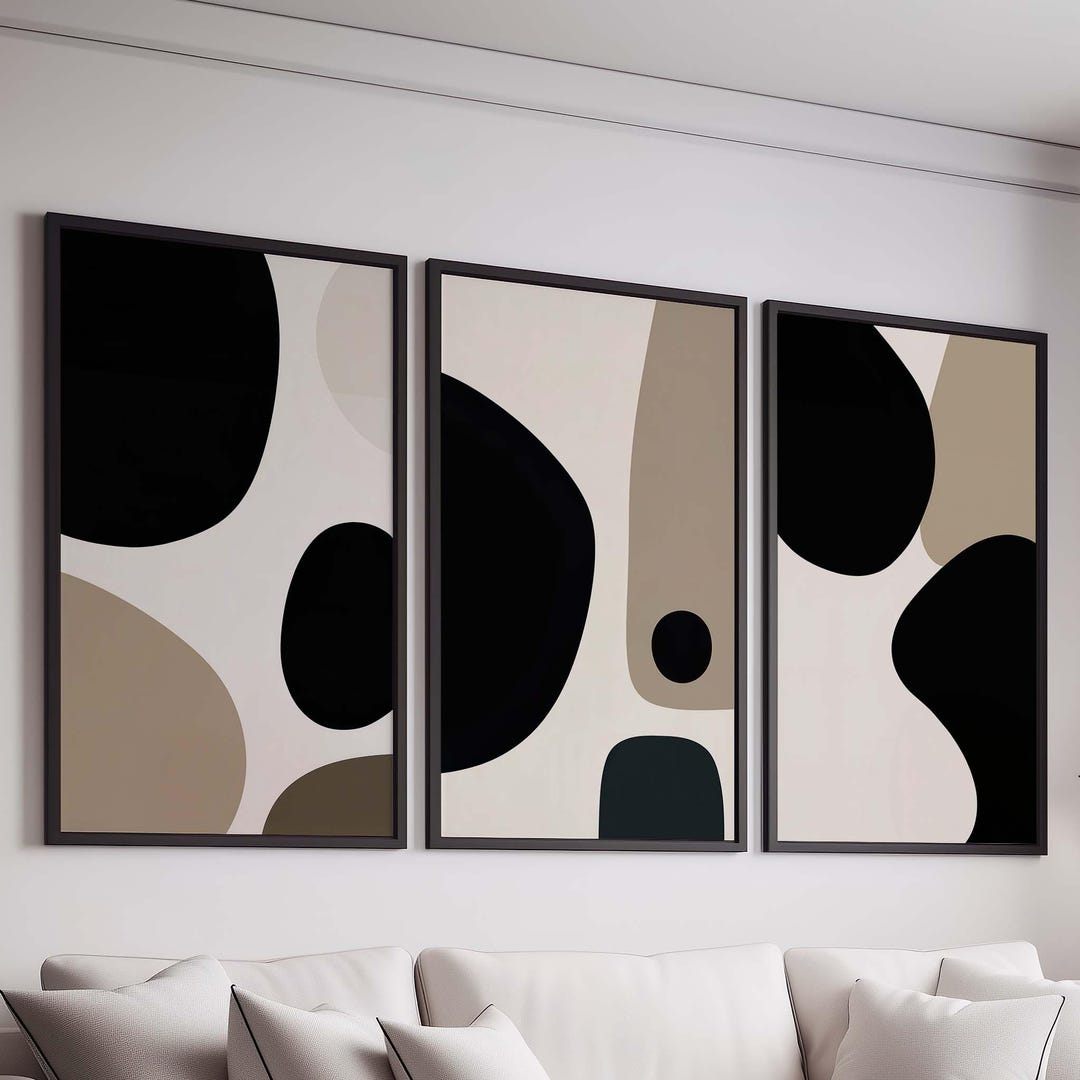 Modern Beige Prints Set of 3 Printable Art Beige Black Wall Art Modern ...