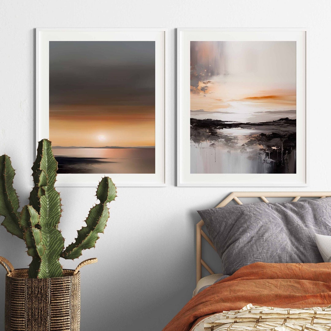 Digitaldruck 2er-Set Modernes Schwarz-Beige-Dekor Minimale Drucke Druckbare zeitgenössische ...