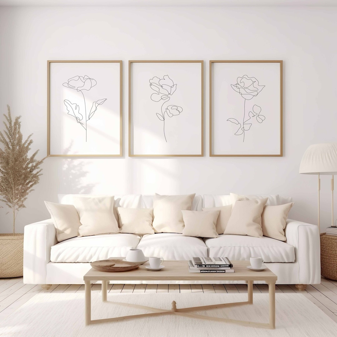 Set of 3 Prints Line Art Flower Wall Art Floral Prints Minimal Prints ...