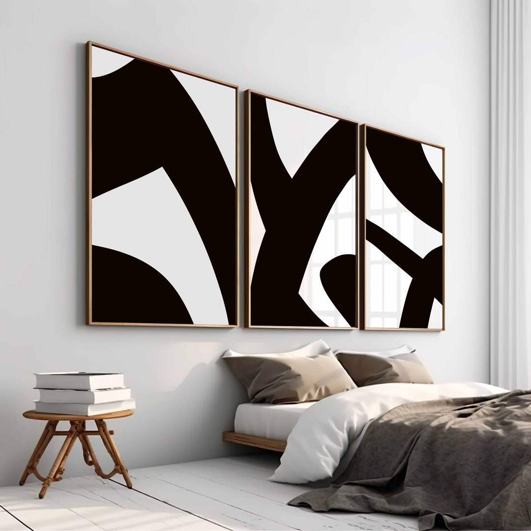 Black and White Modern Prints Gallery Wall Art Set of 3 Living Room Art ...
