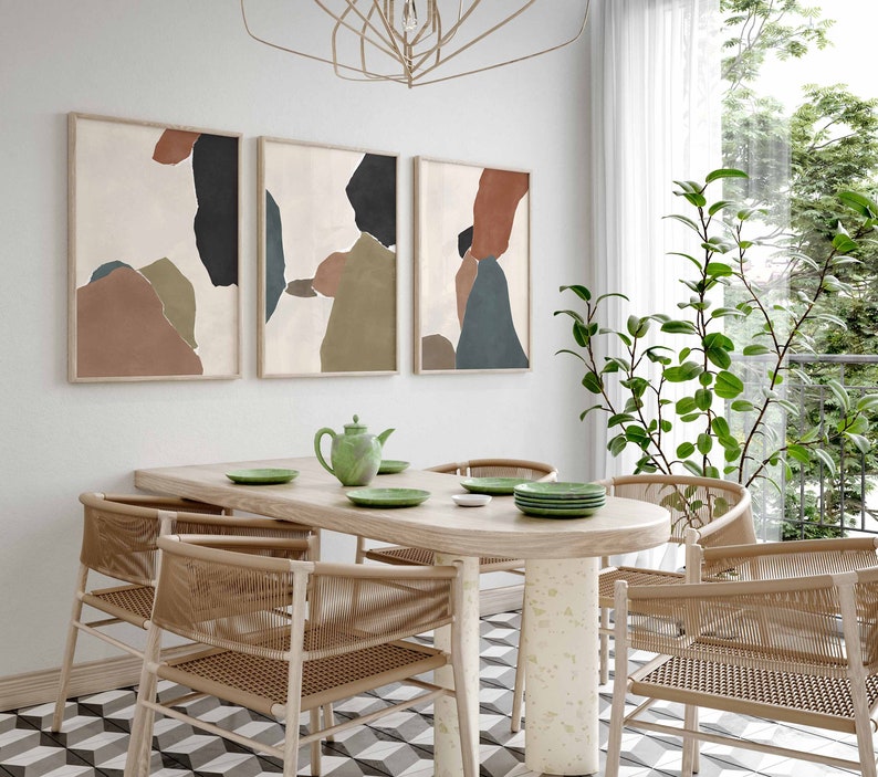 Modern Neutral Abstract Printable Wall Art Set of 3 Earth - Etsy