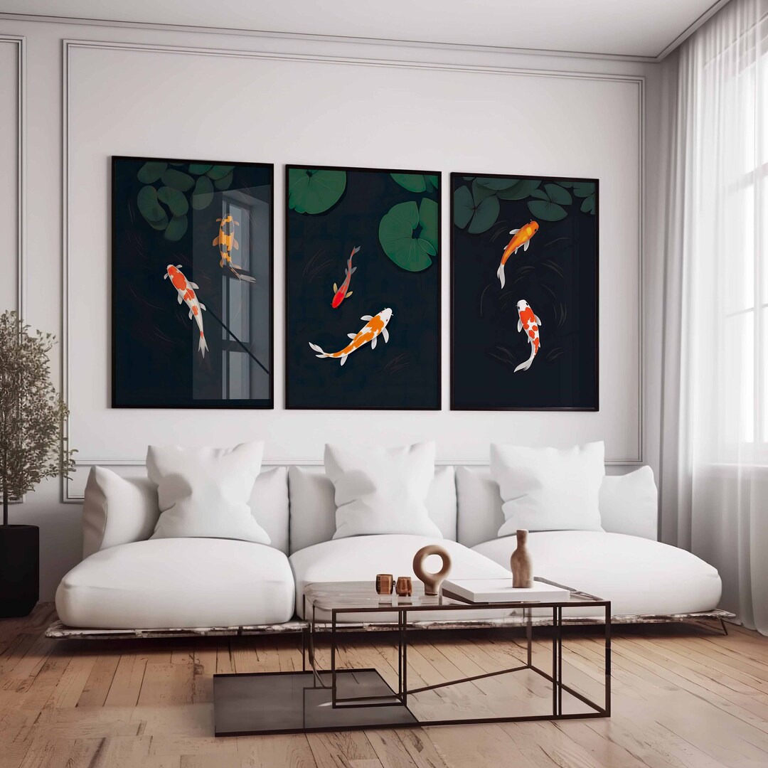 Koi Fish Wall Art Set Japanese Pond Artwork Modern Art Prints Set of 3 ...