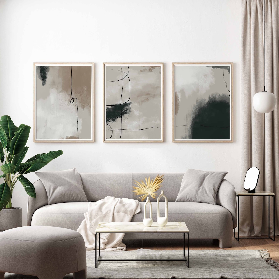 Modern Neutral Abstract Gallery Wall Art Set of 3 Black Beige Neutral ...