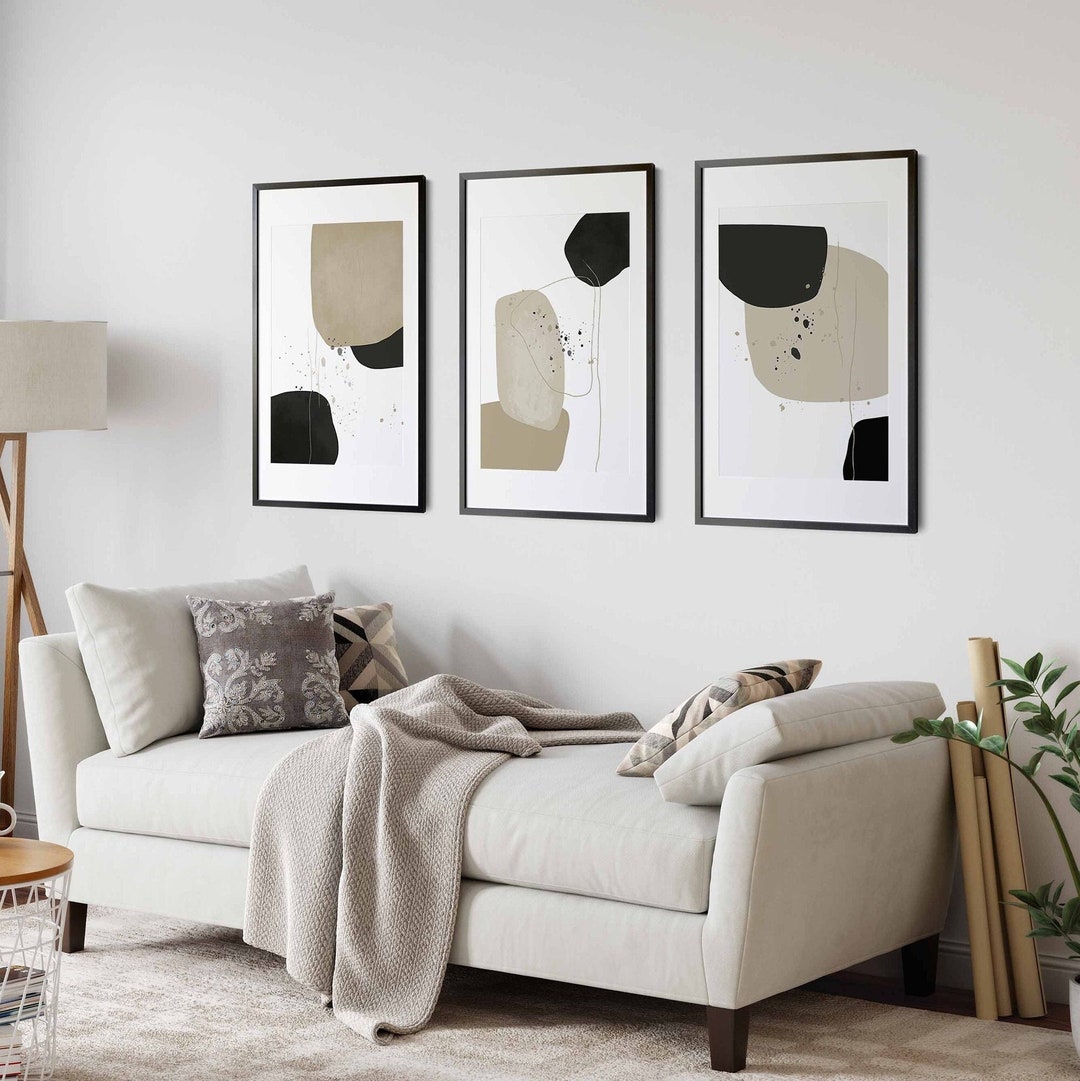 Bedroom Wall Art Modern Minimalist Abstract Art Black Beige Abstract ...