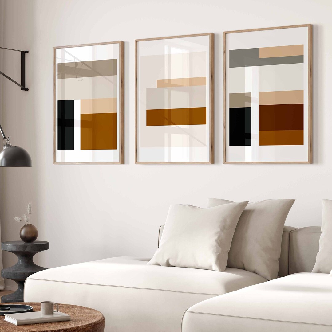 Modern Geometric Art Print Set of 3 Terracotta Wall Art Geometric Wall ...