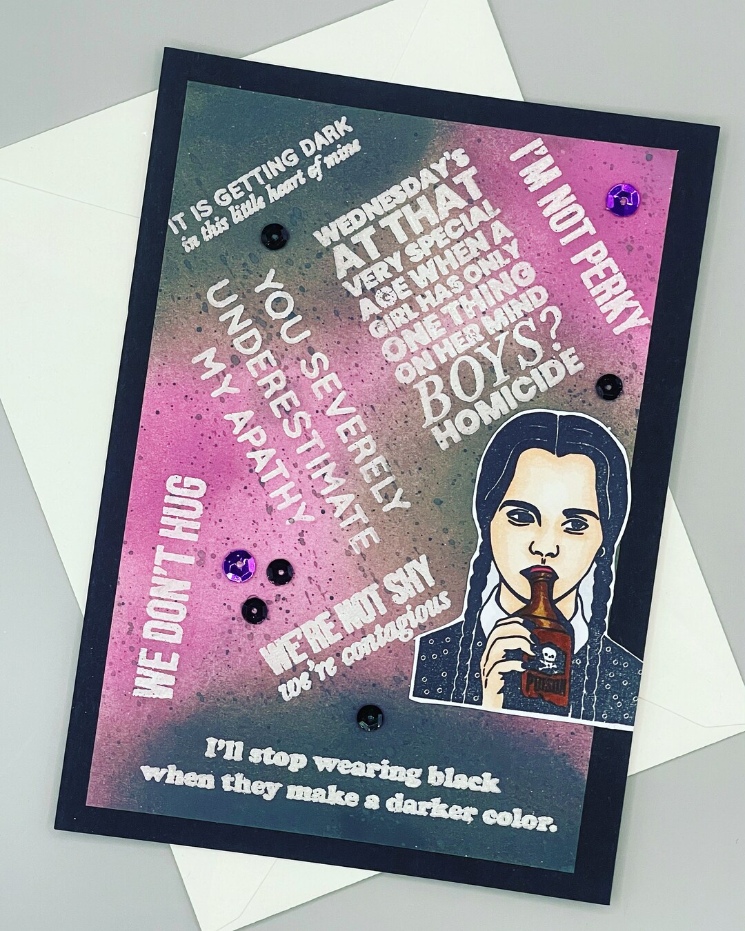Handmade Wednesday Addams Greeting Card - Birthday Card, Halloween Card ...