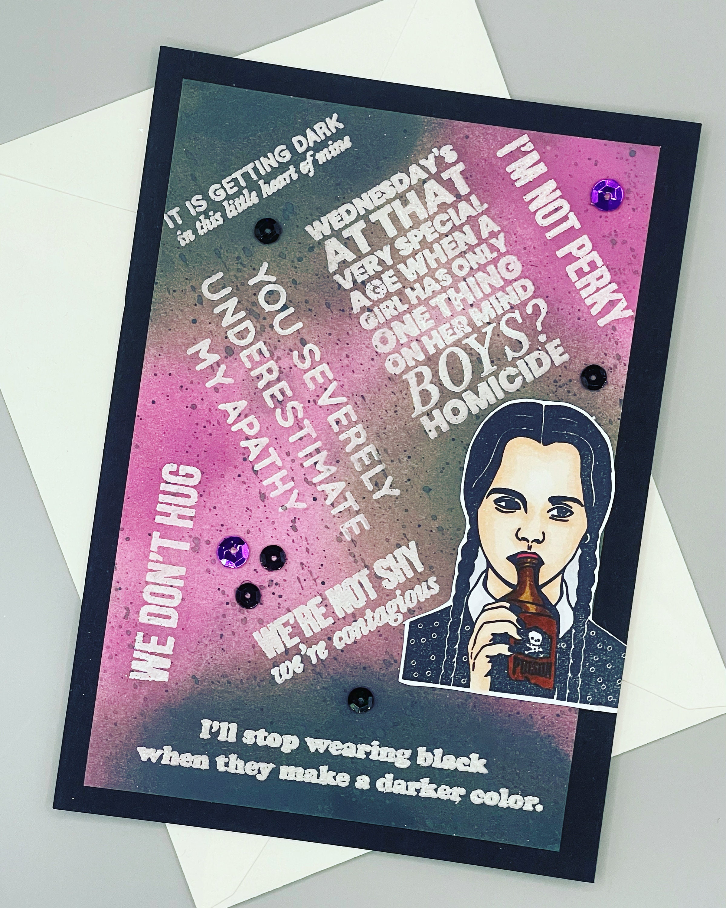 Handmade Wednesday Addams Greeting Card - Birthday Card, Halloween Card ...