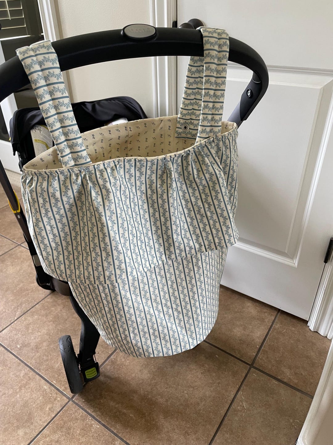 PREORDER Blue Floral Stripe Ruffle Stoller Caddy Bag/ Removable ...
