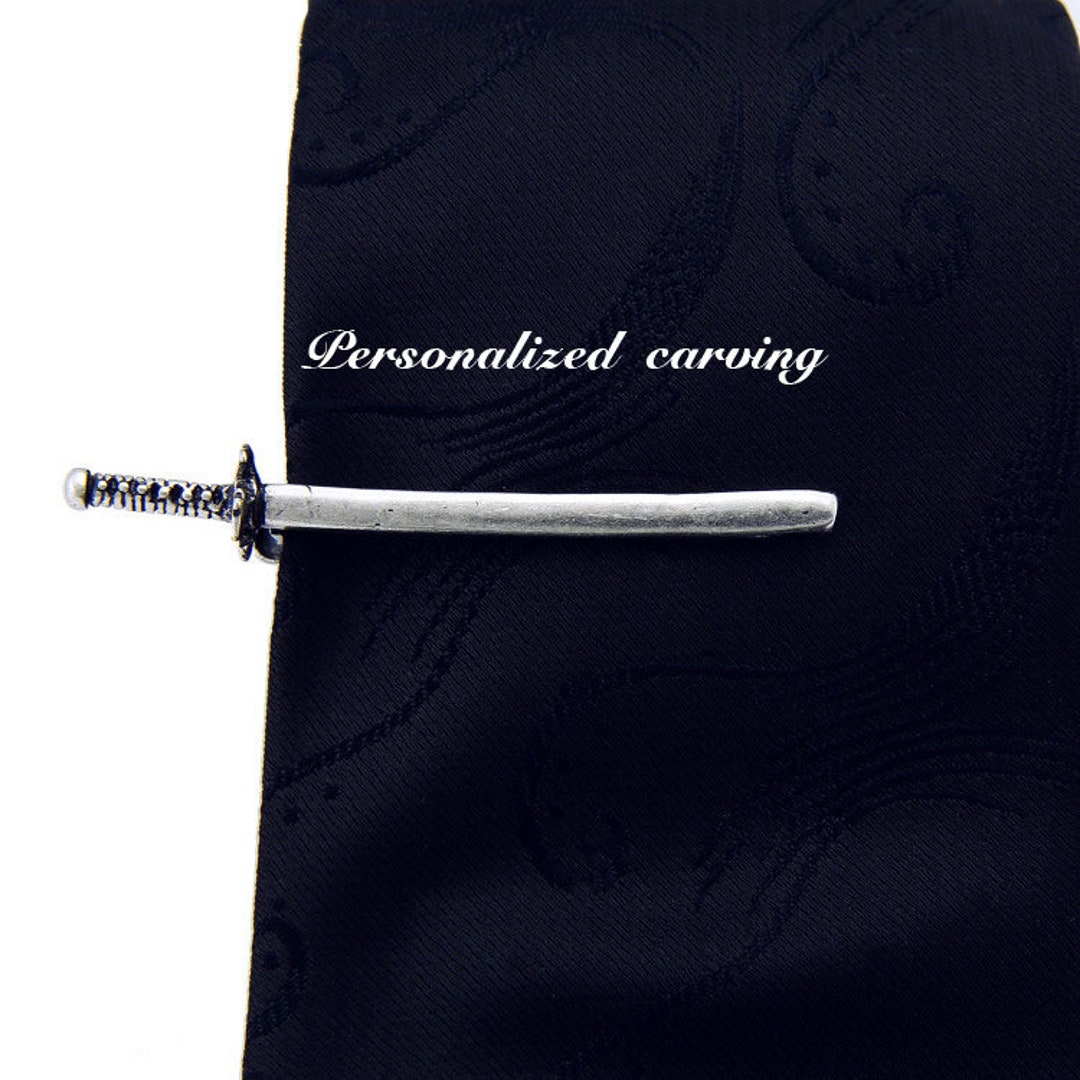 Personalized Men's Tie Clip, Bladeless Unsheathed Samurai Sword Tie ...