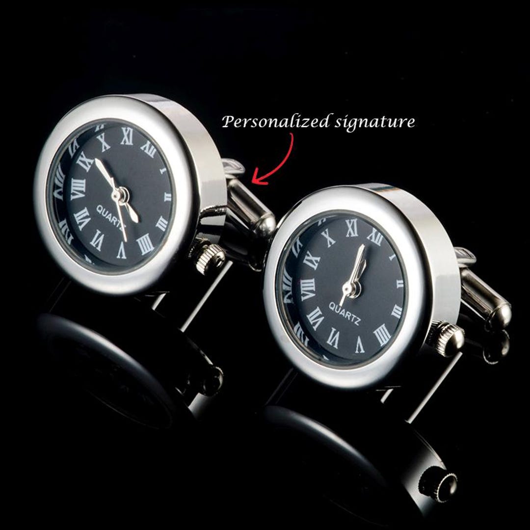 Quartz Watch Face Cufflinks - Personalized Signature Option ...