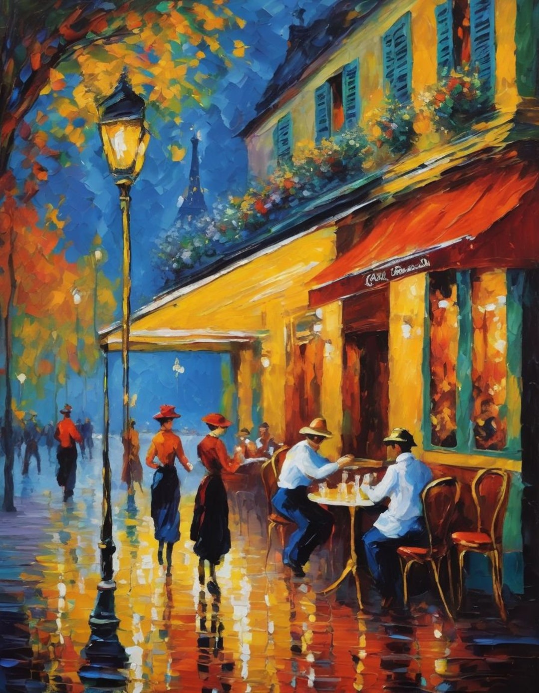 French Cafe Scene. Impressionist Painting in the Style of Monet ...