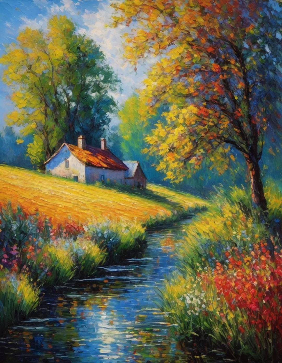 French Country Scene. Impressionist Painting in the Style of Monet ...