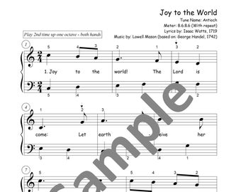 Joy to the World, Easy Christmas Piano Sheet Music, Key of C, Chords ...