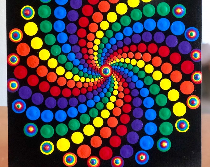 Vibrant Blue Dot Mandala Pointillism on Canvas Original Art 5 X 5 ...