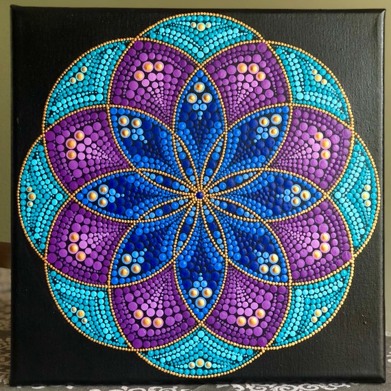 Seed of Life Sacred Geometry Dot Mandala Hand Painted on Black - Etsy