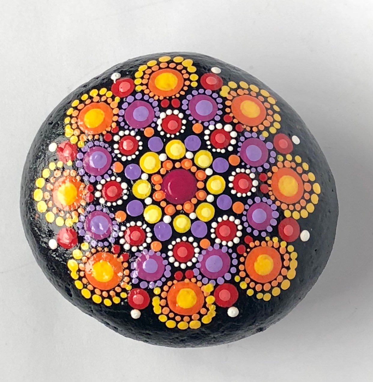 Dot Mandala Pointillism Painted Rock 3.25" Original Art Orange, Yellow ...