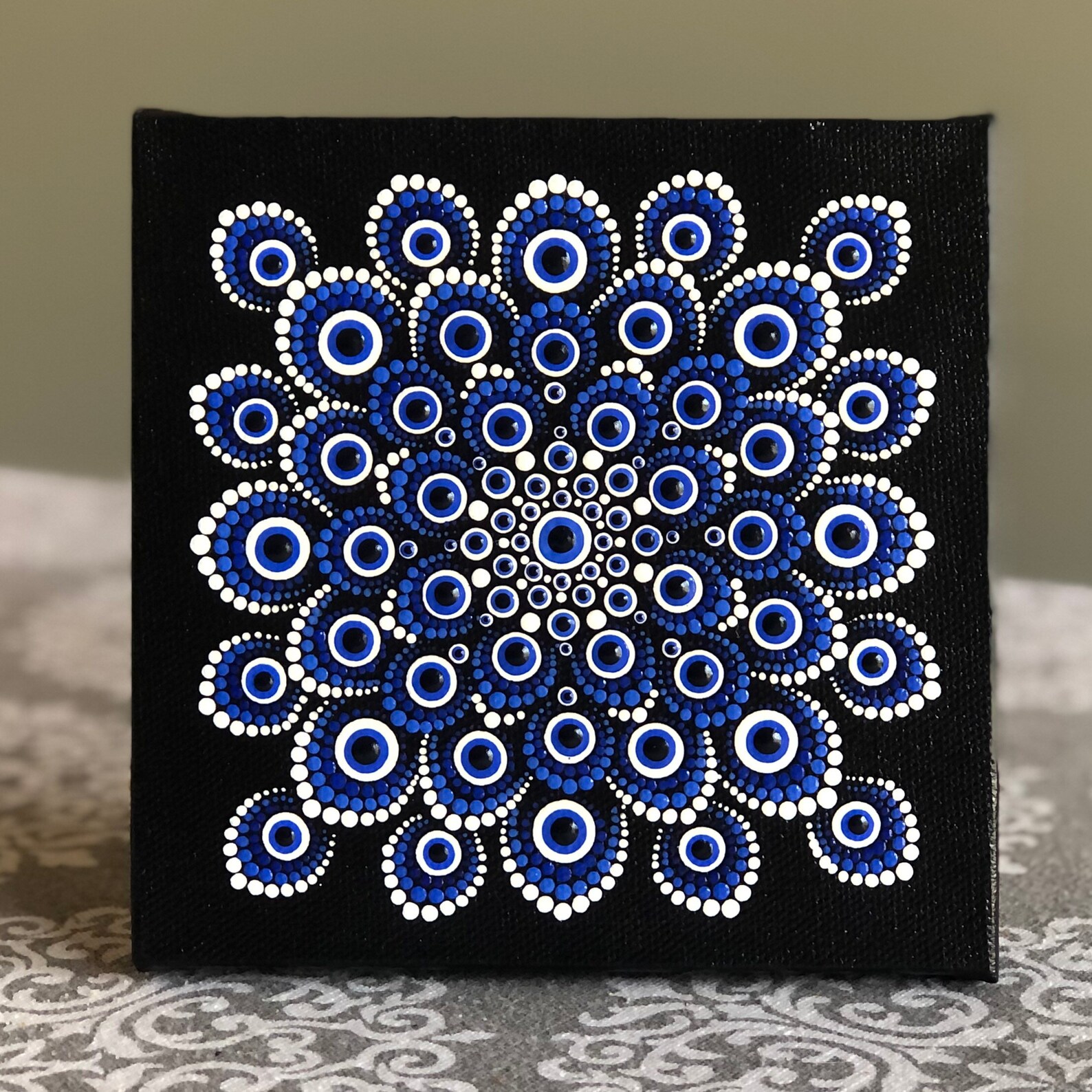 Evil Eye Talisman Dot Painting on Black Stretched Canvas Hand Painted 5 ...