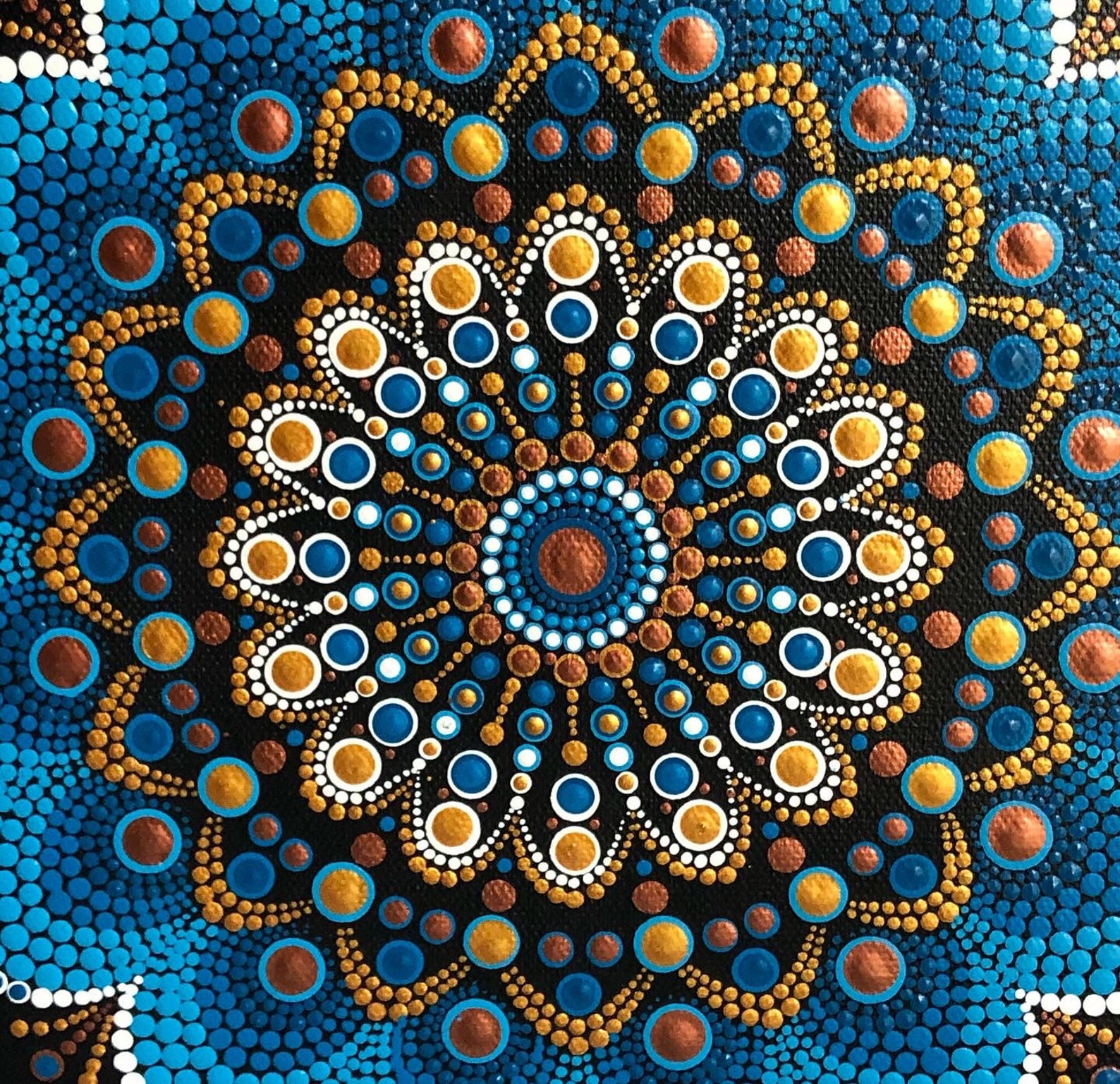 Velvety Rich Tones Dot Mandala Hand Painted on Black Stretched Canvas ...