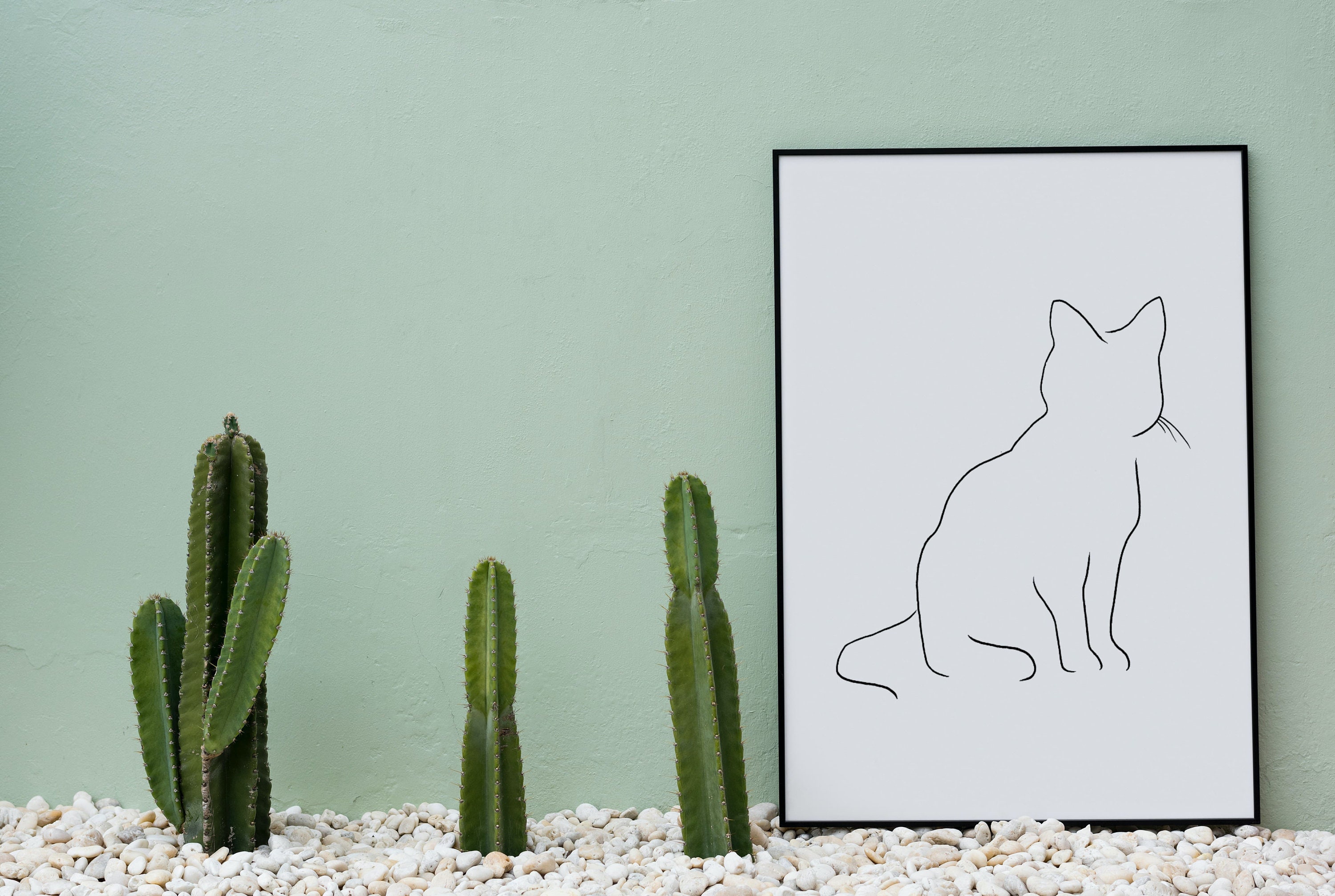 Digital Print Cat Line Drawing, Cat Silhouette Art, Line Art, One Line ...