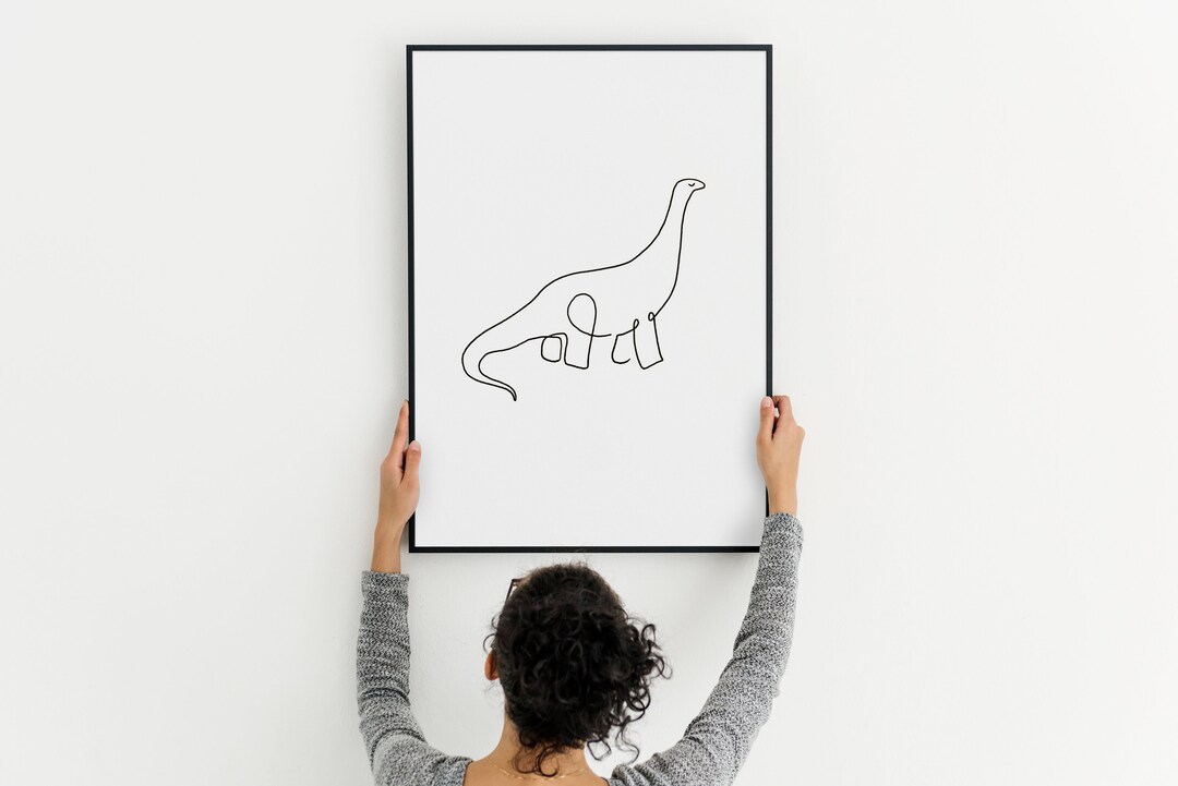 Digital Print Dinosaur Diplodocus Line Art One Line Drawing Black and ...