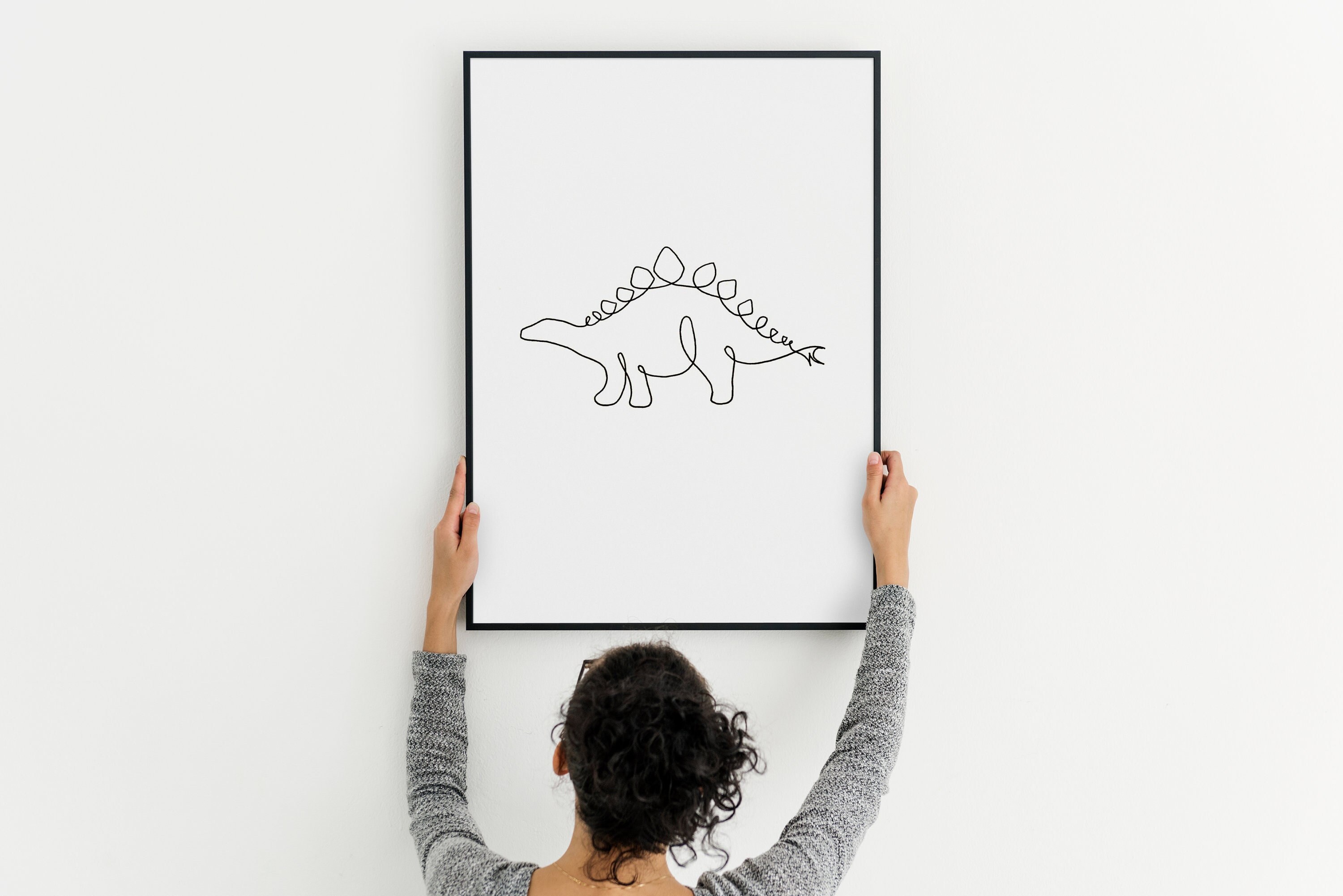 Digital Print Dinosaur Stegosaurus Line Art One Line Drawing Black and ...