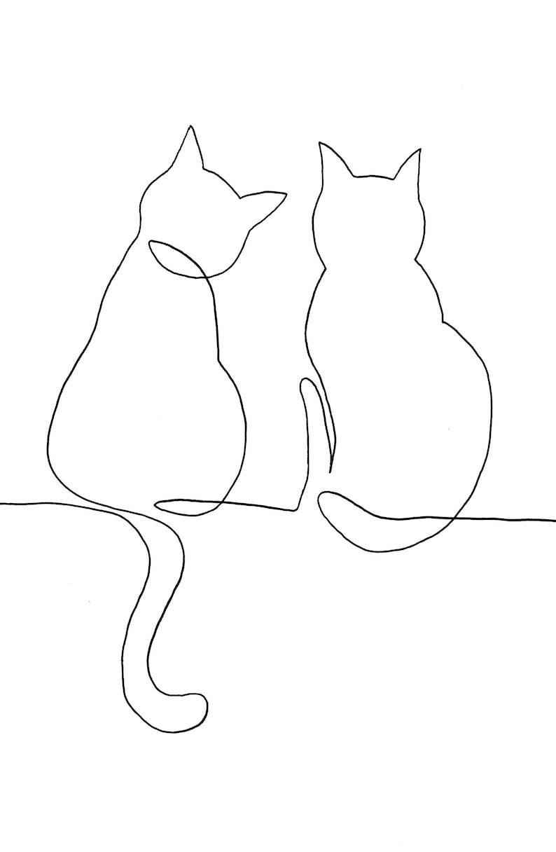 Dibujo de líneas de gatos con impresión digital, arte lineal, gatos de ...