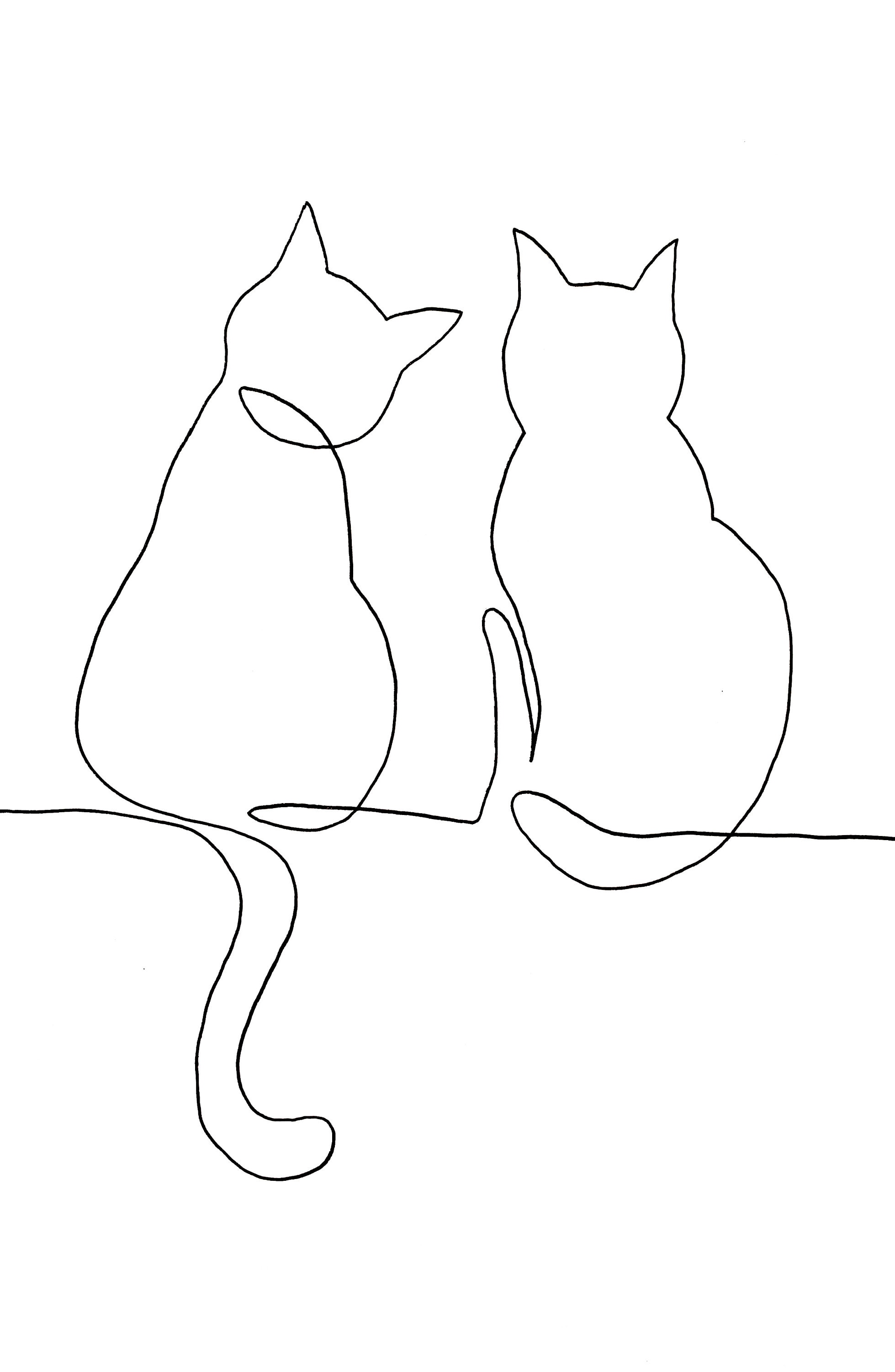 Dibujo de líneas de gatos con impresión digital, arte lineal, gatos de ...