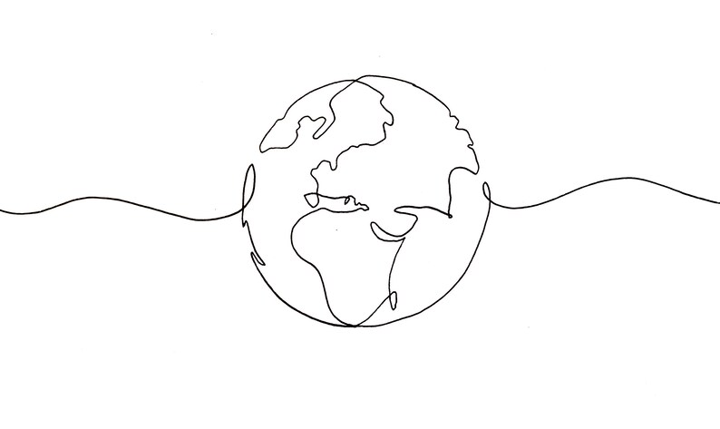 Digital Print World Map Line Art One Line Drawing Black and | Etsy