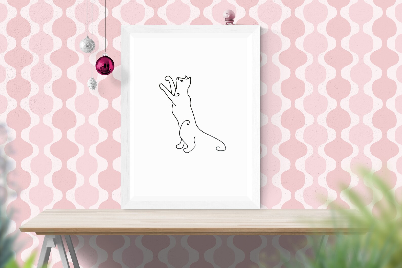 Digital Print Cat Standing on Back Legs Line Drawing, Cat Line Art, Cat ...