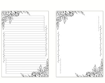 Black and White Floral Lined Paper Printable Stationery - Etsy
