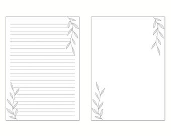 Black and White Floral Lined Paper, Printable Stationery Paper, Digital ...