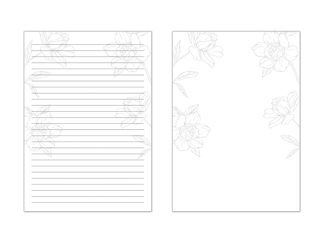 Floral Lined Writing Paper, Printable Stationery (digital Download) - Etsy