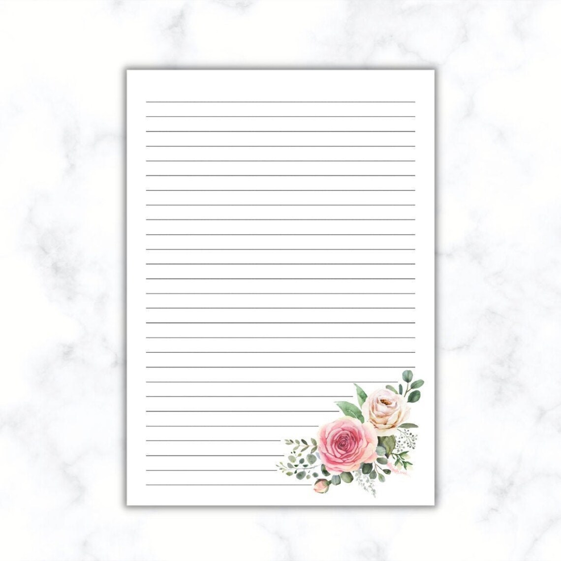 Lined and Unlined Paper Floral Printable Printable Writing | Etsy