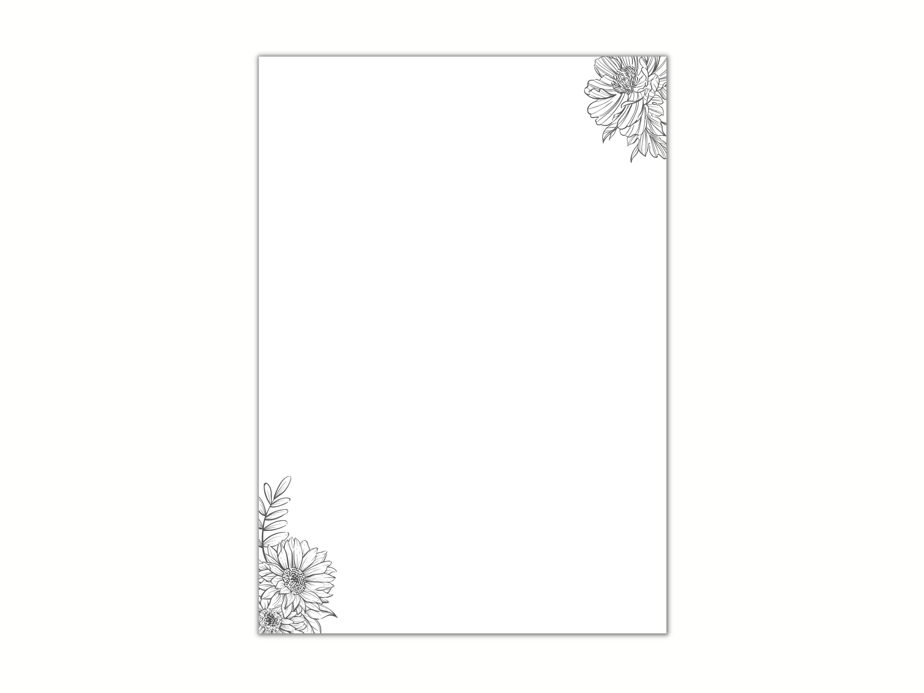 Black and White Floral Lined Paper, Printable Stationery Paper, Digital ...