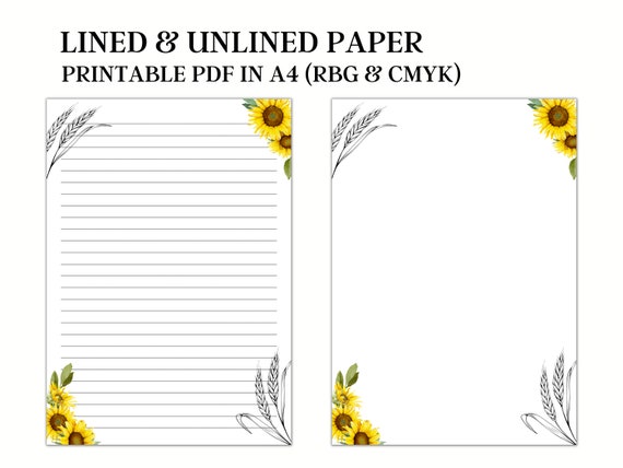 Sunflower Printable Paper Sunflower Lined Printable Paper - Etsy